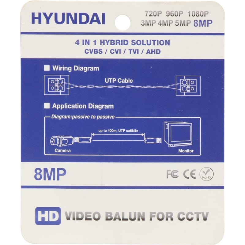 Conector Balun Hyundai HY-VB202PH 8MP para câmera CCTV - Cellshop ...